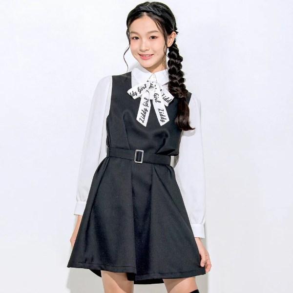ZIDDY ジディー リボンタイ付きワンピース 長袖 ブラック 黒 おしゃれ 150 160cm 入学式 卒業式 卒服 発表会 ジュニア ...