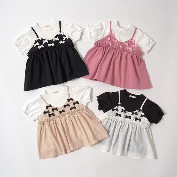 NARUMIYA Lycee mine リセマイン 【型崩れしないやわらかコットン】リボンキャミドッキングTシャツ 半袖 100 110 120 130 140 150cm 春夏 キッズ ...