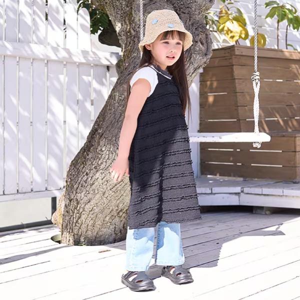 Lycee mine リセマイン フリルニットレースキャミワンピース 100 110 120 130 140cm クロ ブラック 春夏 ギフト キッズ : こにゃんこ BRAND KID’S ...