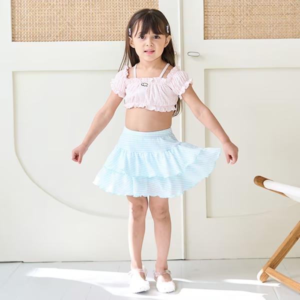 Lycee mine リセマイン SWIM UV加工 ギンガムチェックたっぷりギャザーセパレート 100 110 120 130cm ピンク 春夏 キッズ : こにゃんこ BRAND KID ...