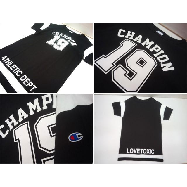 LOVETOXIC ラブトキシック Lovetoxic チャンピオンコラボ限定ロゴプリント半袖Tシャツワンピース champion 140 150 160cm : こにゃんこ BRAND ...
