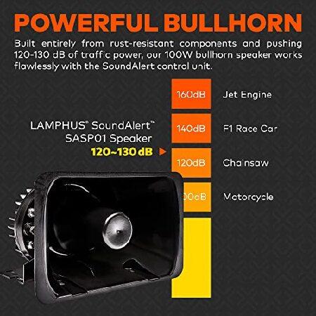 SoundAlert 100W 緊急警察サイレンキット [120-130dB ブルホーン スピーカー] [16Aスイッチコントロール2個] [ハンズフリーエアホーン] [PTTマイク ...