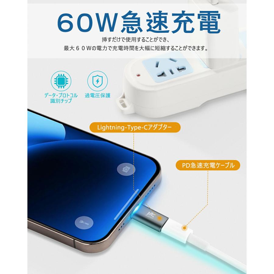 【2個セット】RoiCiel LightningからType-Cへアルミニウム合金製変換アダプター/変換コネクター（PD60W対応）IPHONE15シリーズ/IPad/MacBookなど対応 ...