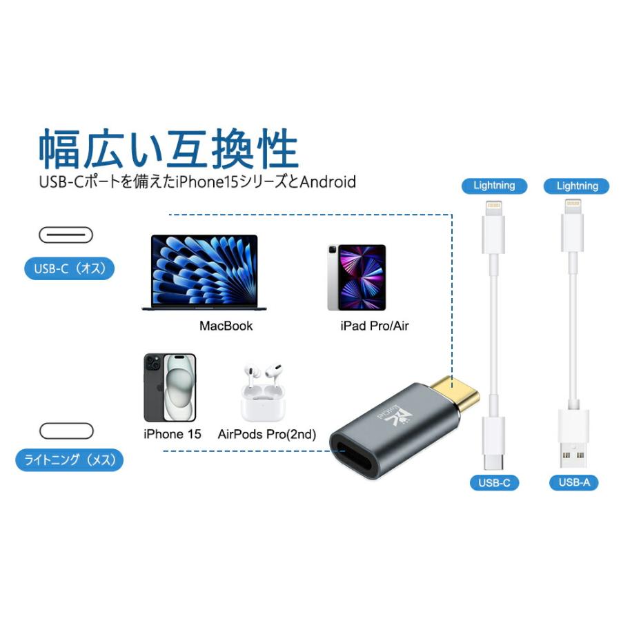 【2個セット】RoiCiel LightningからType-Cへアルミニウム合金製変換アダプター/変換コネクター（PD60W対応）IPHONE15シリーズ/IPad/MacBookなど対応 ...