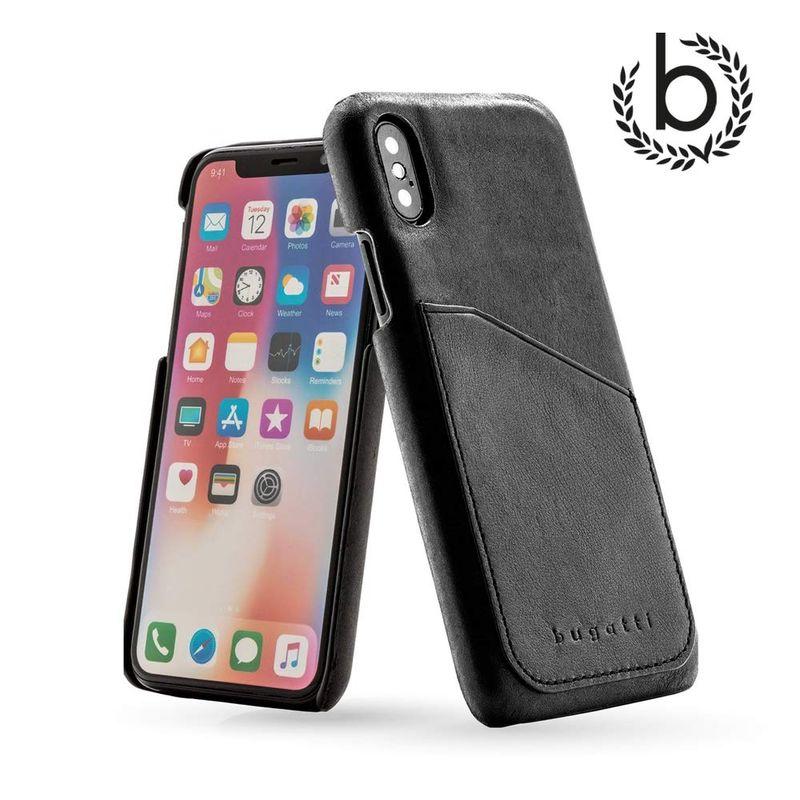 bugatti iPhone X/XS ケース 本革 牛革 最高級 「フルグレイン」 レザー カバ ブラック ブガッティ"ロンドン"シリーズ ...