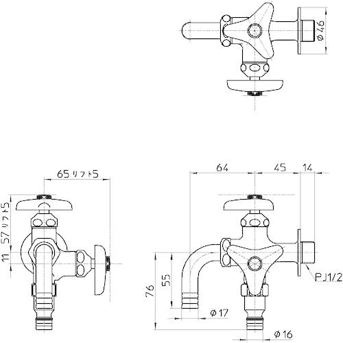 SANEI（水栓金具） サンエイ SANEI 散水用二口横水栓 (1個) 品番：F126V-13 : 工具ランドプラス - 通販 - Yahoo!ショッピング