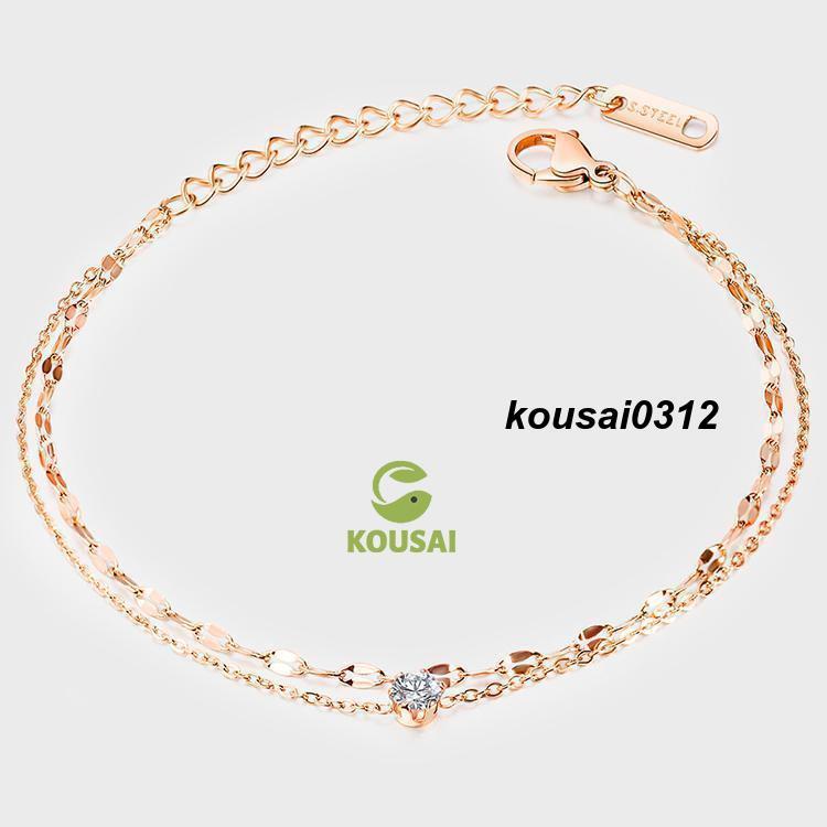 ブレスレット レディース 2連 ステンレス製 チェーン シンプル CZダイヤ 18KGP シルバー ピンクゴールド 女性 母の日ギフト : 虹彩 - 通販 - Yahoo!ショッピング
