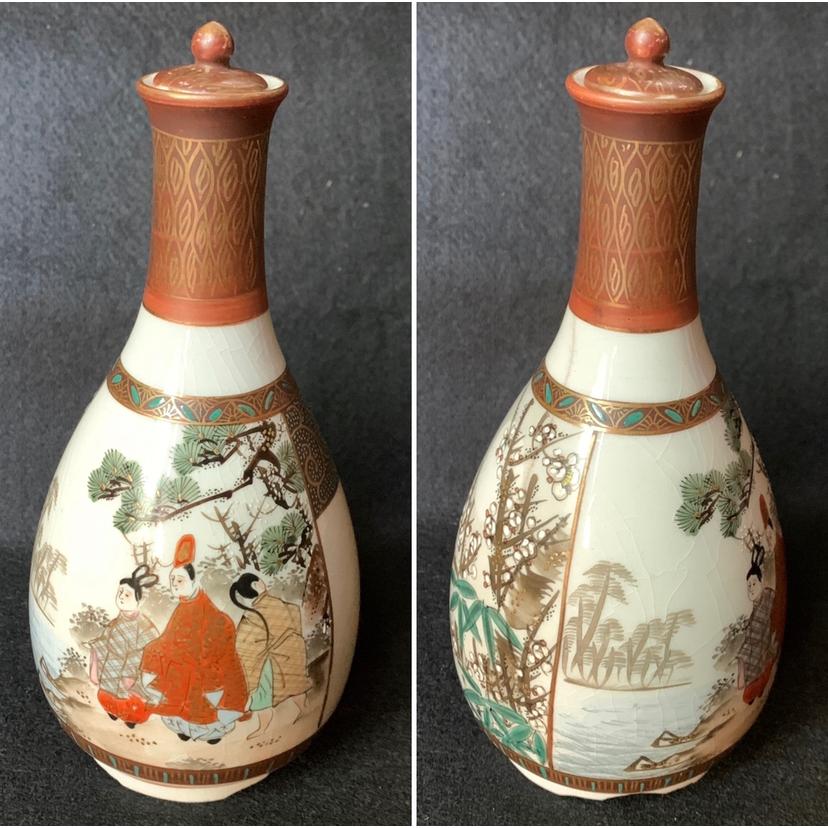 九谷焼 中古 陶器 徳利 2客 酒器 蓋付 青粒 昭和 一輪挿し 花器 九谷焼 中古 陶器 徳利 2客 酒器 蓋付 青粒 昭和 一輪挿し 花器