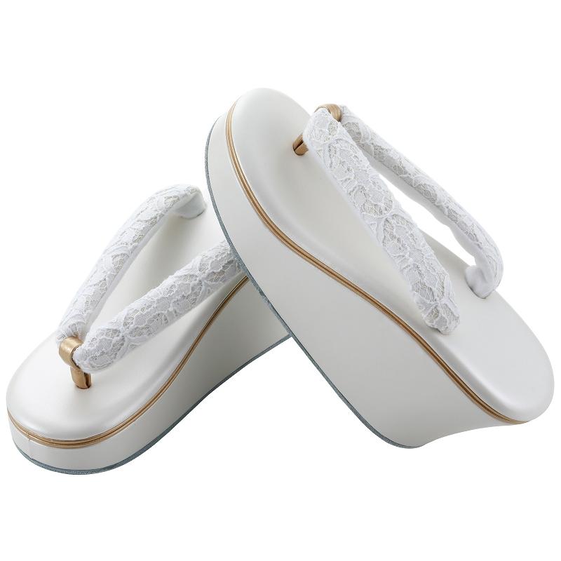 振袖用 こっぽり風 かかと高 厚底 草履 レース ソフト鼻緒 フリーサイズ ホワイト zh-308 :d02-zh-308:和の心 小雪 ...