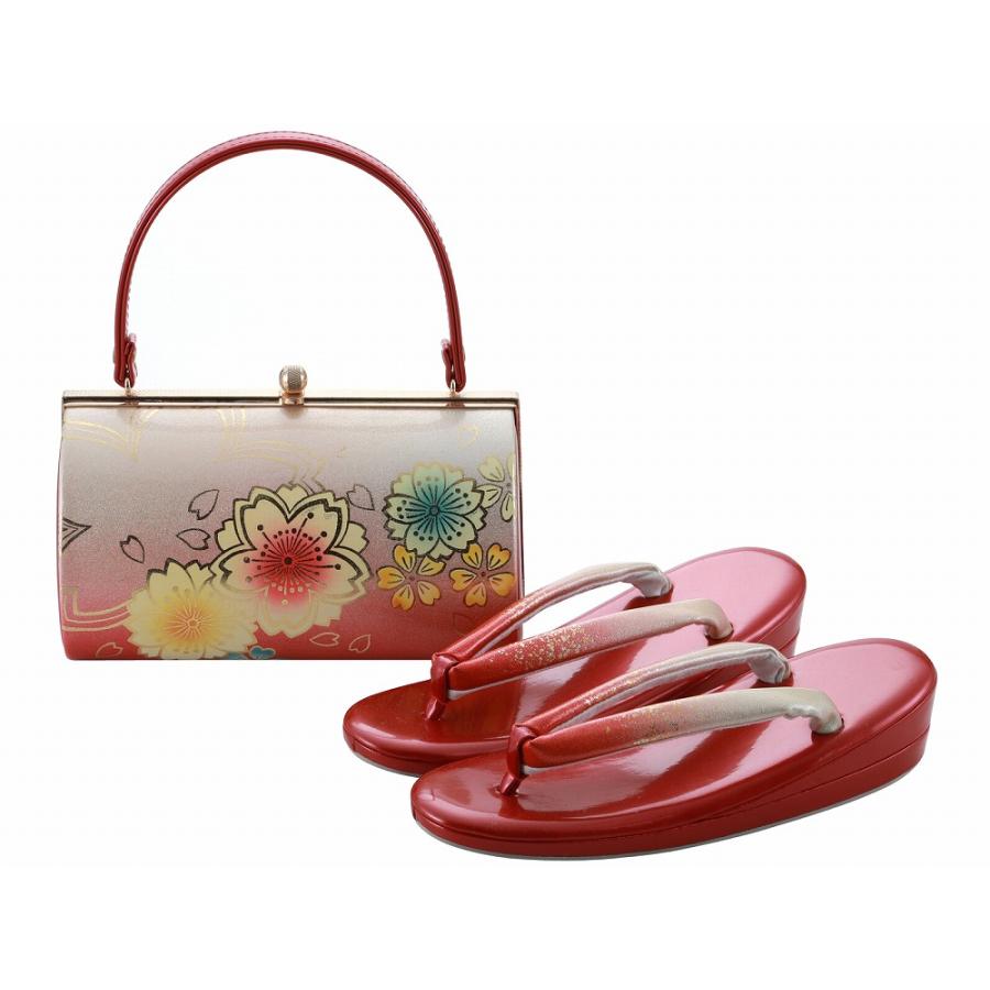 訳あり 振袖用 春爛漫 合皮 草履 バッグセット 赤系 Fサイズ bs-353-60 : 和の心 小雪 - 通販 - Yahoo!ショッピング