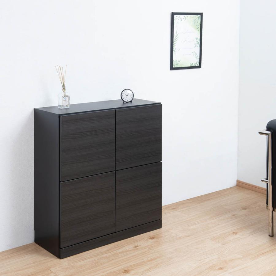 スタイリッシュブラック 薄型カウンター下収納 扉 幅80cm ローチェスト 木製 プッシュ式 扉 カトラリー 収納家具 コード穴 巾木 A4 おしゃれ 完成品 :nasa1277:デザイン雑貨 ...