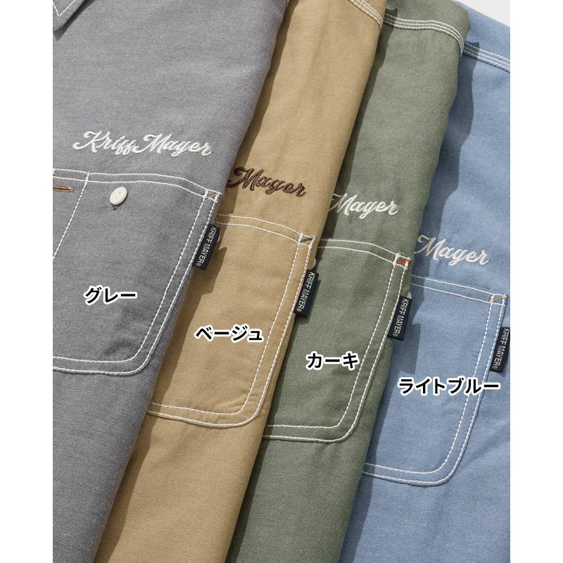KRIFF MAYER クリフメイヤー メンズ ユニセックス ワークシャツ レギュラーカラー 刺繍 胸ポケット アメカジ 夏 シャンブレー ...