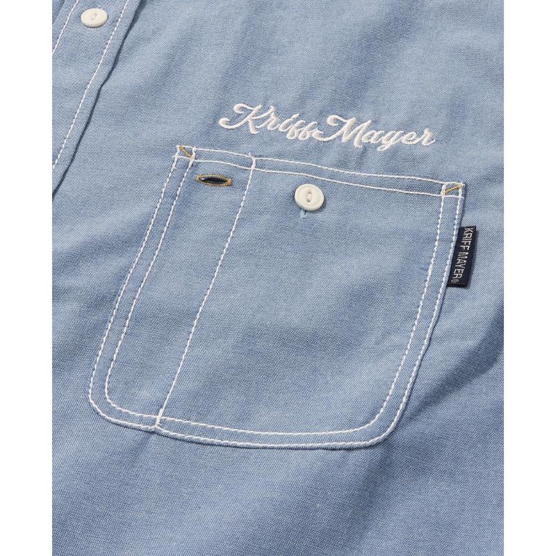 KRIFF MAYER クリフメイヤー メンズ ユニセックス ワークシャツ レギュラーカラー 刺繍 胸ポケット アメカジ 夏 シャンブレー ...