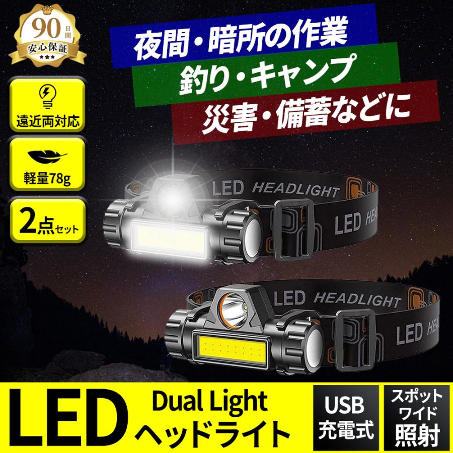 LED ヘッドライト 2台セット 充電式 キャンプ 釣り アウトドア 明るい 超強力 ヘッドランプ 登山 ハイキング 広角 照射 ヘルメット 取付 :y256-2:近藤商店 ヤフーショッピング ...