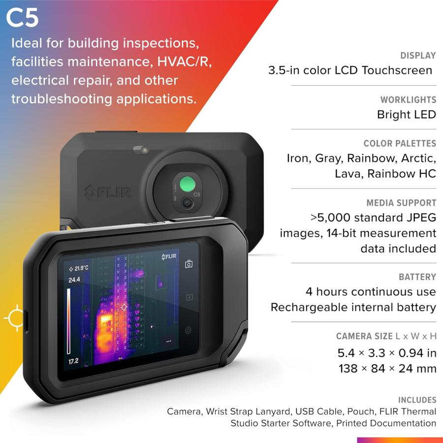 FLIR(フリアー)【国内正規品】 FLIR C5 19200画素 赤外線サーモグラフィー WiFi+クラウド接続 LEDライト 三脚用ネジ穴 メーカー品番:89401-0202 : KS ...