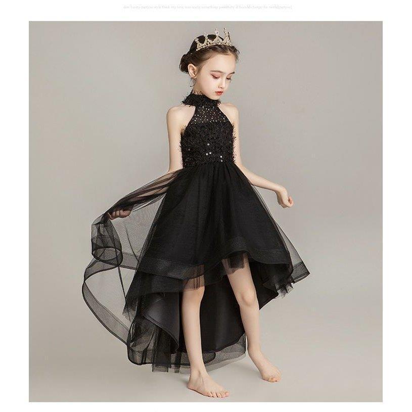 子供 ドレス ロング フィッシュテール 黒 キッズドレス ピアノ 発表会 女の子 ドレス ロングスカート 結婚式 フォーマル 子供服 ワンピース フレア ホルターネッ :0301-z377 ...