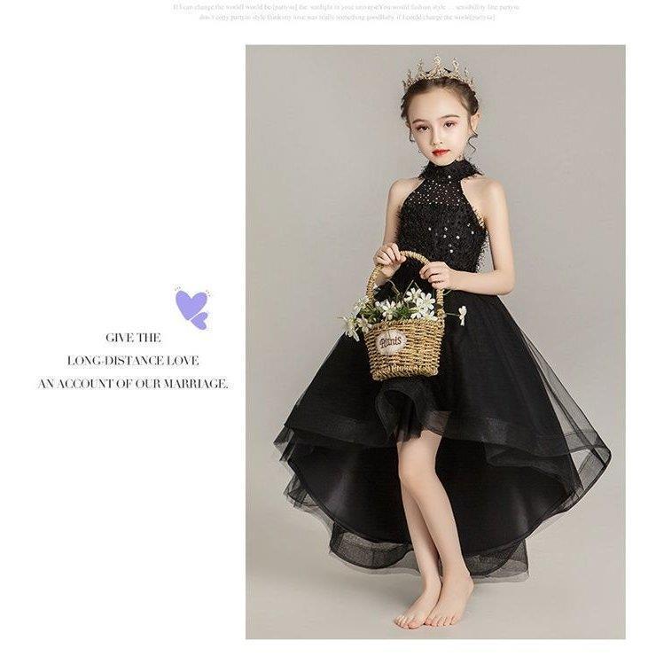 子供 ドレス ロング フィッシュテール 黒 キッズドレス ピアノ 発表会 女の子 ドレス ロングスカート 結婚式 フォーマル 子供服 ワンピース フレア ホルターネッ :0301-z377 ...