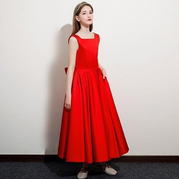 ロングドレス 160 ピアノ発表会 ドレス 高校生 ワンピース プリンセスドレス Aライン 発表会ドレス ノースリーブ コンクール フォーマル レッド 中高生 リボン付 :0301-z439 ...