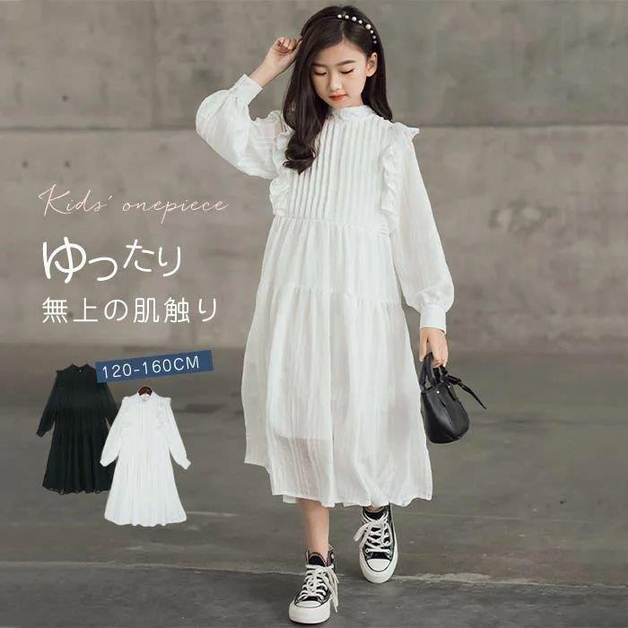ワンピース 春 長袖 ティアード長袖ワンピース 黒 白 子供服 キッズ 前後2way 女の子 長袖ワンピース 22SSワンピース キッズ ベビー 幼稚園 保育園 小学生 スプ : 0301 ...