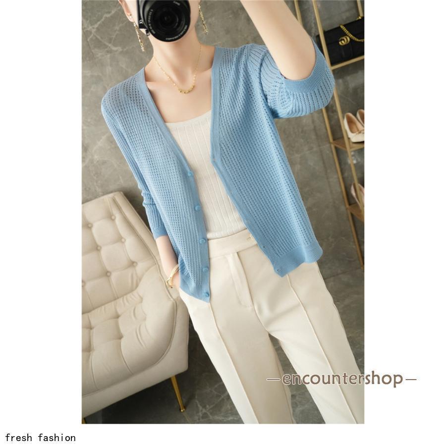 カーディガン レディース UVカット 日焼け止め ショート丈 Vネック 透け感 春 春服 トップス 長袖 羽織り 薄手 おしゃれ 体型カバー :0304-f752:KSMCヤフーショップ ...