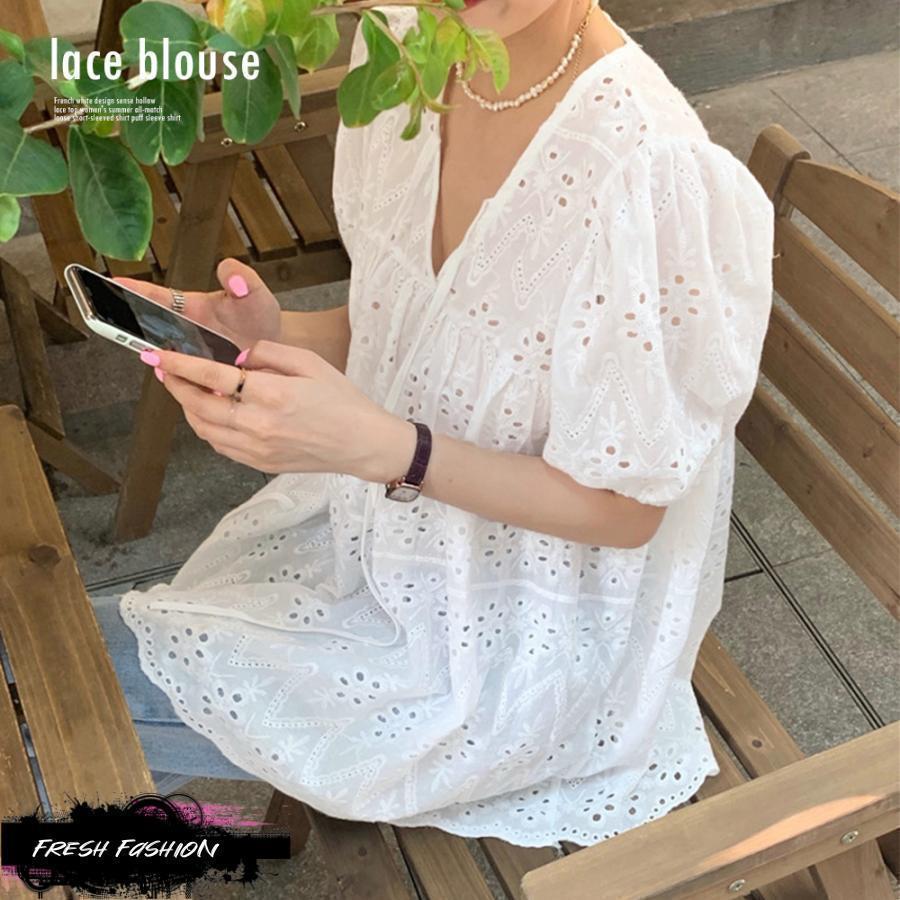 スカラップ刺しゅうレースブラウスVネック : KSMCヤフーショップ - 通販 - Yahoo!ショッピング