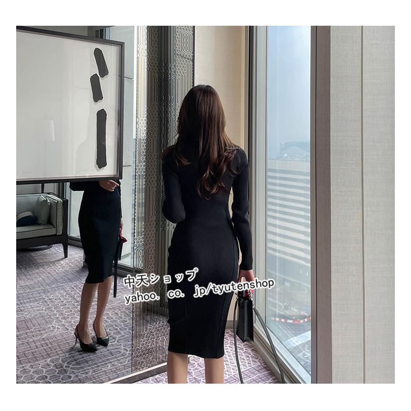 タイトワンピース 膝丈 ニットワンピース 秋服 レディース 長袖ワンピース 韓国風 着痩せ 丸首 シンプル 気質 大人 無地 ワンピース コーデ 20代30代 :0304-g531:KSMC ...