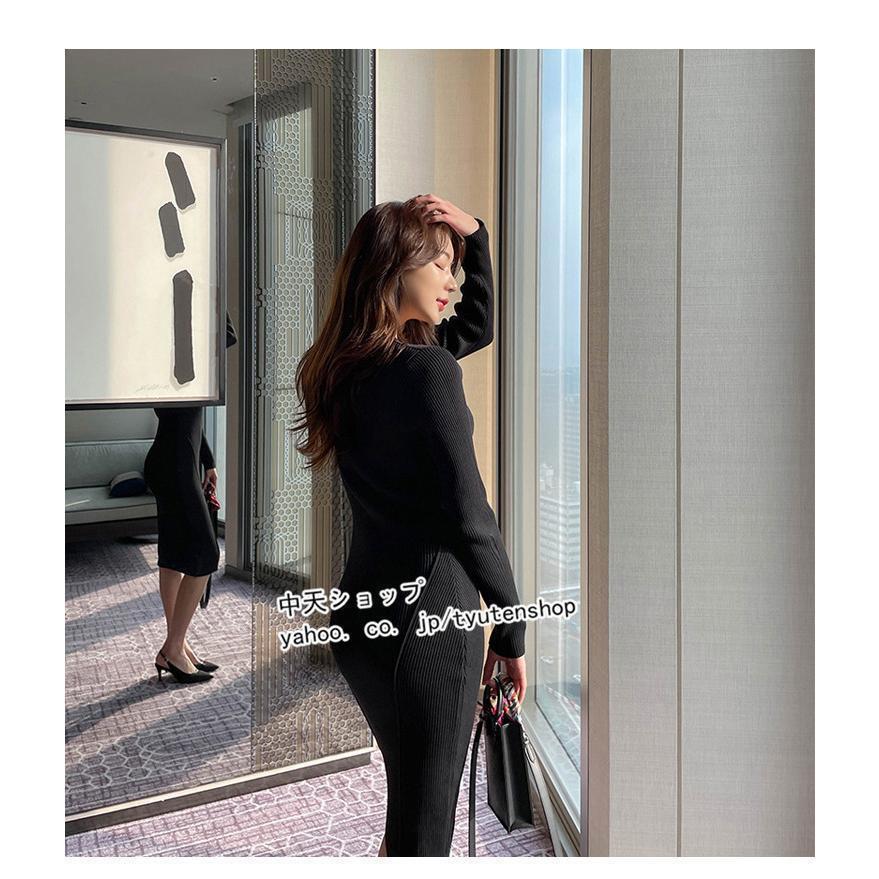 タイトワンピース 膝丈 ニットワンピース 秋服 レディース 長袖ワンピース 韓国風 着痩せ 丸首 シンプル 気質 大人 無地 ワンピース コーデ 20代30代 :0304-g531:KSMC ...