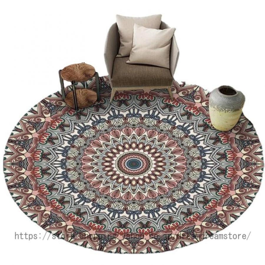 ペルシャ絨毯風ラグ 丸 円形 カーペット 丸型 洗えるラグマット エスニック トルコ風 丸い絨毯 じゅうたん ボヘミアン 雑貨 マット モダン ベッドルーム :0308-x933:KSMC ...