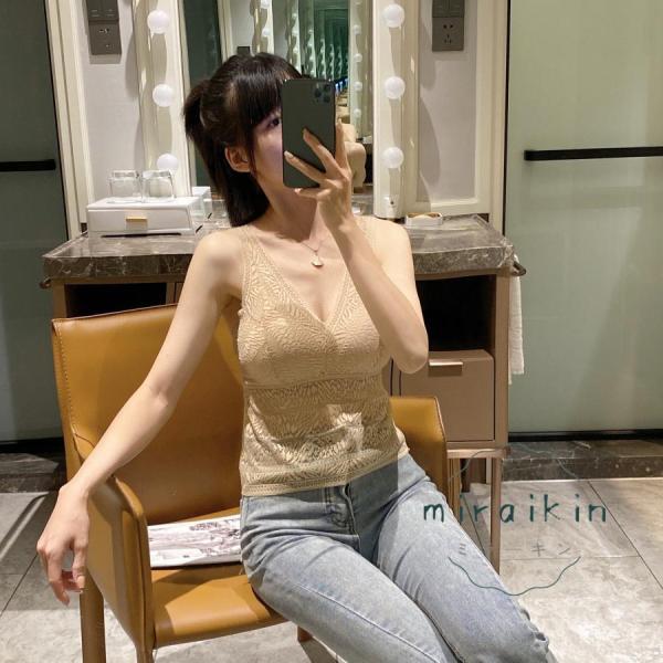 総レースタンクトップ キャミソール Vネック カップ入り 肌着 美胸 ブラカバー ブラトップ シースルー おうち時間 安い 寄せる 谷間 痛くない :0320-z1765:KSMCヤフー ...