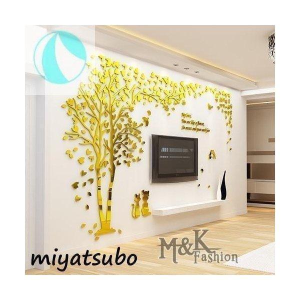 ウォールステッカー 3D 木 木の葉 猫 DIY アクリル壁紙 飾り はがせる 装飾 シール ミラー リビングルーム ベッドルーム インテリア 287cm*150cm : KSMCヤフー ...
