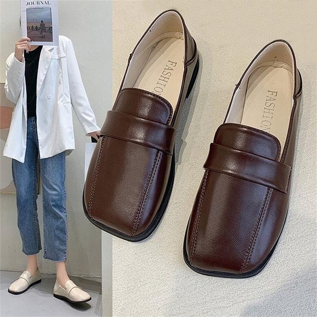 ローファー レディース フラットシューズ スクエアトゥ 春 秋 シューズ PUレザー レトロ 高級感 靴 美脚 PUローファー 楽ちん 婦人靴 オフィス デート : KSMCヤフーショップ ...