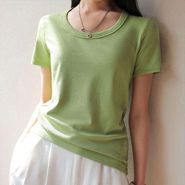 Tシャツ 半袖 レディース リブTシャツ Uネック ストレッチ 夏 タイトTシャツ 無地 スリムTシャツ 伸縮 半袖Tシャツ 女性 白t カットソー : KSMCヤフーショップ - 通販 ...