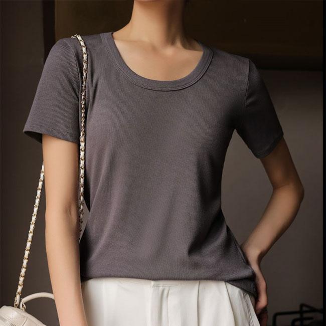 Tシャツ 半袖 レディース リブTシャツ Uネック ストレッチ 夏 タイトTシャツ 無地 スリムTシャツ 伸縮 半袖Tシャツ 女性 白t カットソー : KSMCヤフーショップ - 通販 ...