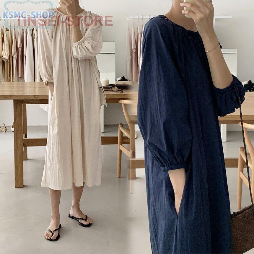 ワンピース レディース 40代 ロングワンピース マキシ丈ワンピース ラウンドネック 七分袖 ゆったり 20代30代 韓国風 部屋着 :cx-20220302-xb325:KSMCヤフー ...