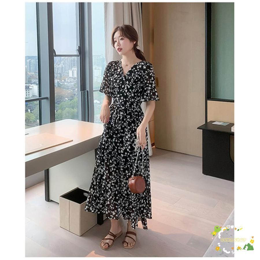 ワンピース きれいめ 着やせ 上品 Vネック マキシ丈 五分袖 ロング 春夏 シフォン 半袖 花柄 マキシワンピ オシャレ通勤 30代 40代 50代 : KSMCヤフーショップ - 通販 ...