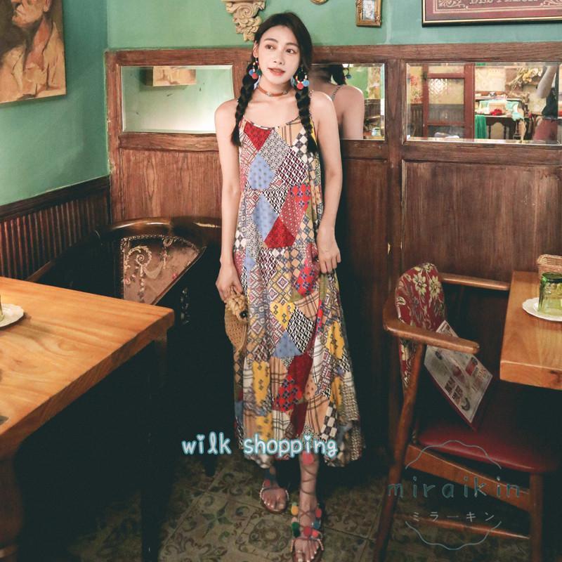 ブランド登録なし リゾートワンピース ワンピース レディース ロングワンピース 夏 エスニック キャミワンピース 花柄プリント 40代 30代 aラインワンピース アジアン : KSMCヤフー ...