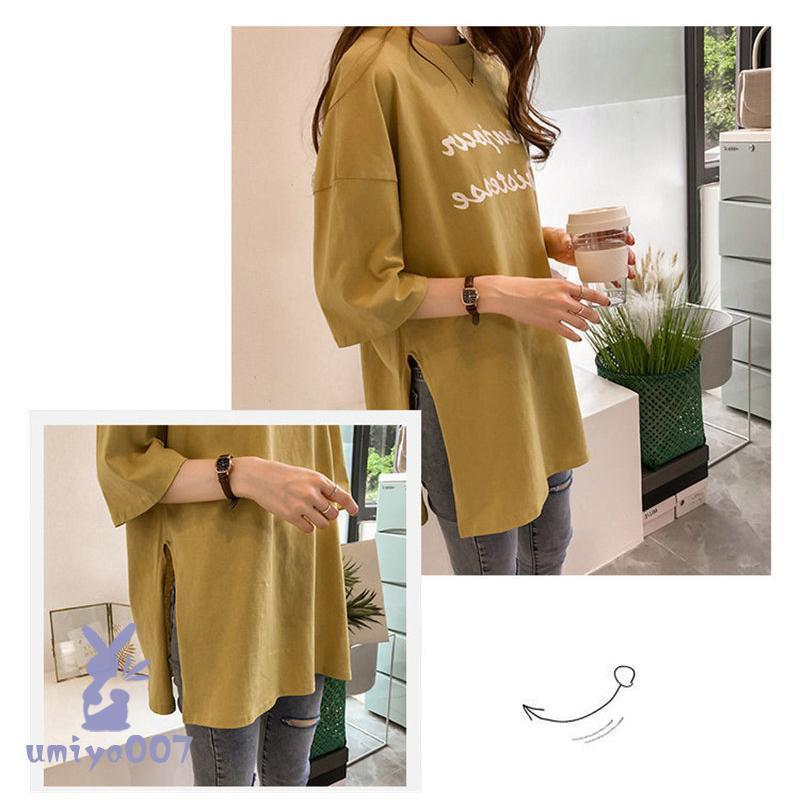 tシャツ レディース 半袖 カットソー 夏 春 トップス UV ロンT ロング 文字 サイドスリット プルオーバー インナー 大きめ 薄手 体型カバー : KSMCヤフーショップ - 通販 ...