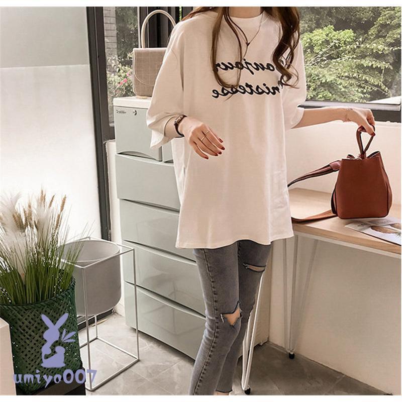 tシャツ レディース 半袖 カットソー 夏 春 トップス UV ロンT ロング 文字 サイドスリット プルオーバー インナー 大きめ 薄手 体型カバー : KSMCヤフーショップ - 通販 ...