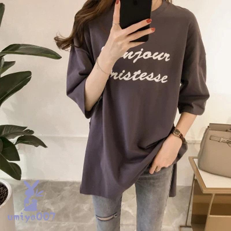 tシャツ レディース 半袖 カットソー 夏 春 トップス UV ロンT ロング 文字 サイドスリット プルオーバー インナー 大きめ 薄手 体型カバー : KSMCヤフーショップ - 通販 ...