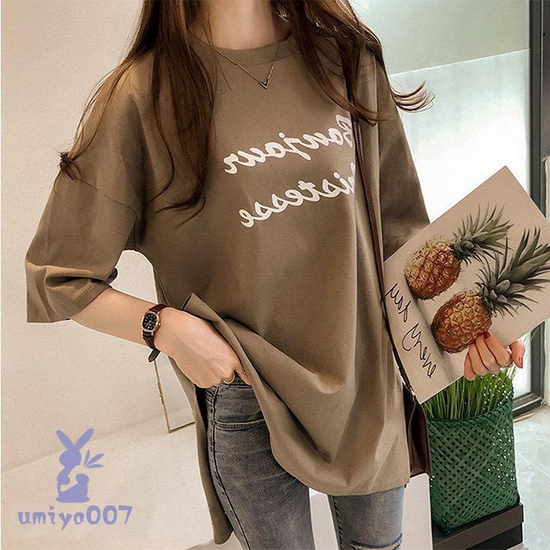 tシャツ レディース 半袖 カットソー 夏 春 トップス UV ロンT ロング 文字 サイドスリット プルオーバー インナー 大きめ 薄手 体型カバー :xn-058t54n229:KSMC ...