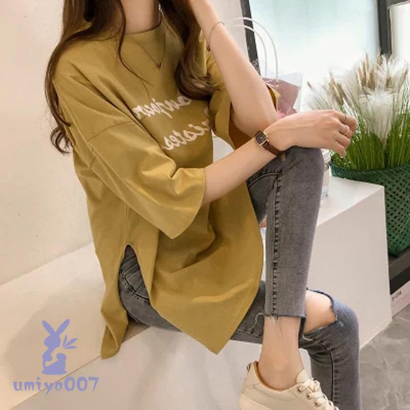 tシャツ レディース 半袖 カットソー 夏 春 トップス UV ロンT ロング 文字 サイドスリット プルオーバー インナー 大きめ 薄手 体型カバー : KSMCヤフーショップ - 通販 ...