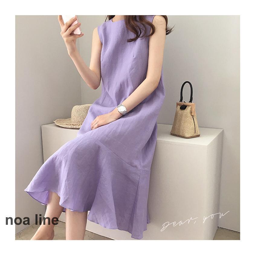 ワンピース 夏 ロング丈 綿麻 リネン ノースリーブ マーメイド マキシ おしゃれ 着痩せ 韓国風 レディース ゆったり パープル 30代 40代 50代 50代 キレイめ : xn ...