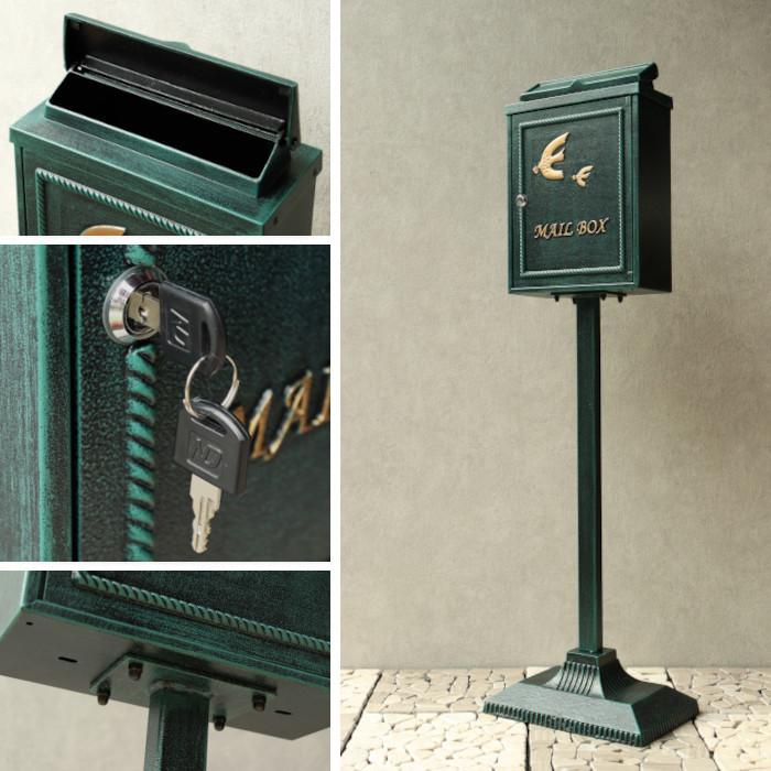 鋳物 スタンドポスト Kotorino コトリノ 【送料無料】 SDM-031 SDM-032 郵便ポスト 郵便受け 新聞受け ポスト 鳥 動物 ブロンズ グリーン モジュ MOJYU : K ...