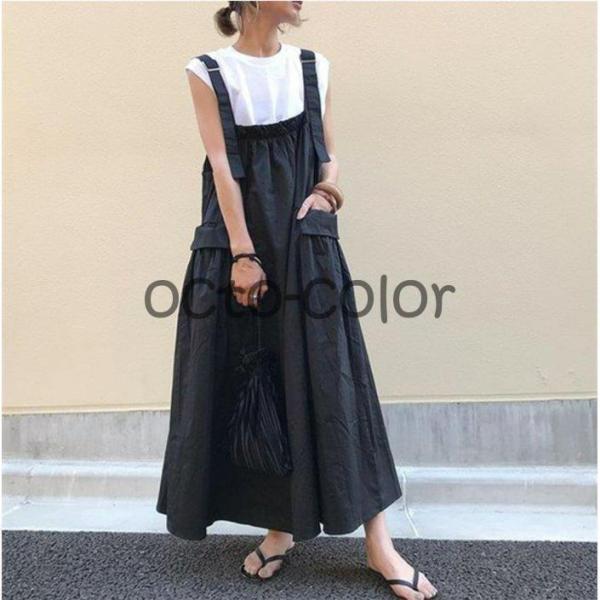 サロペット ワンピース ジャンパースカート レディース サロペットスカート ロングワンピース キャミソール ワンピース ゆったり 着痩せ OL 体型カバー 春 夏 : dd-nono ...