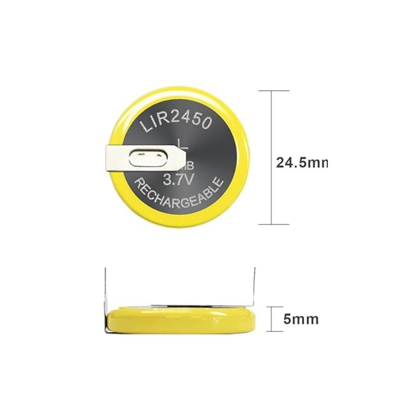 新品 LIR2450 充電式バッテリー リチウムイオンコインボタン電池 ラグ付きニッケル端子型 2点セット 120mAh 車のリモートキーフォ ...