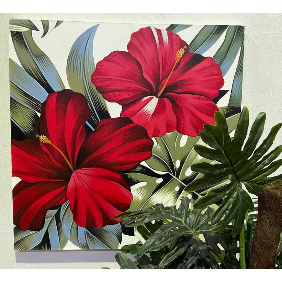 花の絵 ハイビスカス 赤 フレームなし W100cm×H100cm アートパネル バリアート 壁掛け インテリア 大型 アジアン おしゃれ : アジアンバリ雑貨石材のクプクプ - 通販 ...