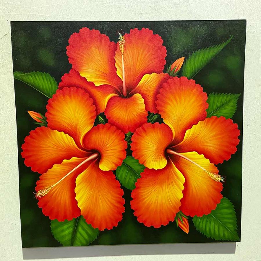 花の絵 ハイビスカス オレンジ フレームなし W100cm×H100cm アートパネル バリアート インテリア 大型 アジアン おしゃれ : アジアンバリ雑貨石材のクプクプ - 通販 ...