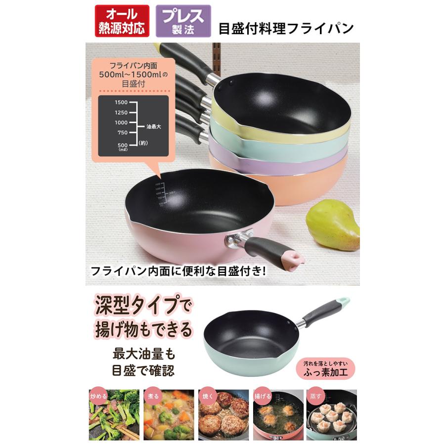 パール金属 ふっ素加工IH対応目盛付料理フライパン22cm グリーン HC-66 オール熱源対応 IH ガス火 ガスコンロ フッ素樹脂 メモリ 揚げる 揚げ物できる 深型 : e-暮らしR ...