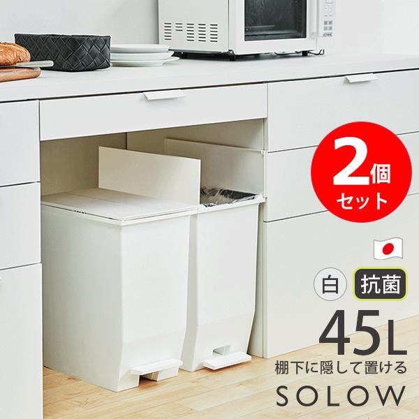 RISU（家具、インテリア） SOLOW ペダルオープンツイン 45L 2個セット 大容量 ダストボックス ペダル式ゴミ箱 日本製 抗菌 防汚 リス ホワイト GSLW005 送料無料 : e ...