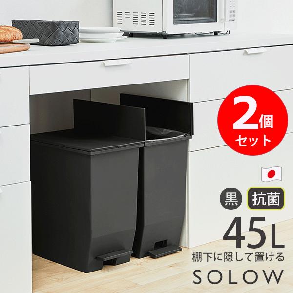 RISU（家具、インテリア） SOLOW ペダルオープンツイン 45L 2個セット 大容量 ダストボックス ペダル式ゴミ箱 日本製 抗菌 防汚 リス ブラック GSLW006 送料無料 : e ...